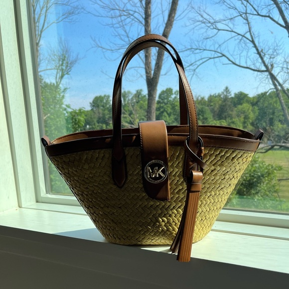Michael Kors | Bags | Michael Kors Small Malibu Straw Bag In Brown ...